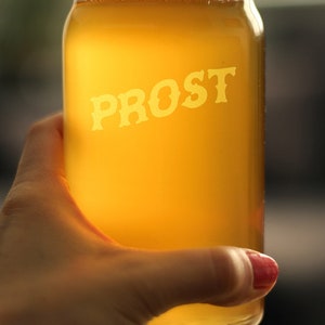 Prost - German Cheers - Cute Funny Beer Can Pint Glass, Etched Sayings ...