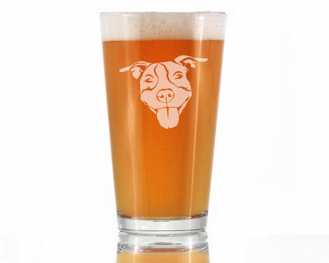 Happy Pitbull Face - Cute Funny Pint Glass, 16 Oz, Etched Sayings ...