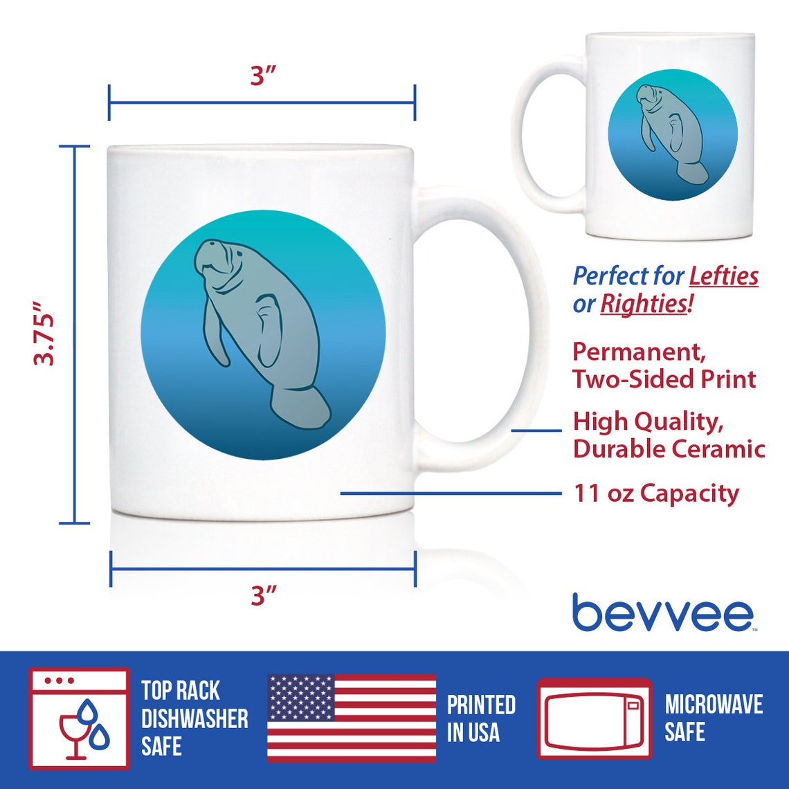 Manatee Coffee Mug - Cute Ocean Animals Themed Decor and Gifts for Sea ...