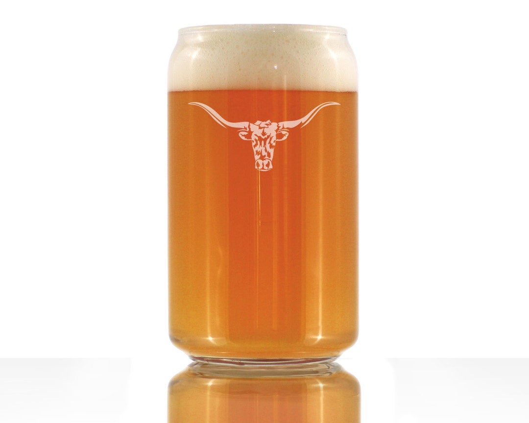 Longhorn Beer Can Pint Glass, Etched Animals, Farmers Gift for Women ...