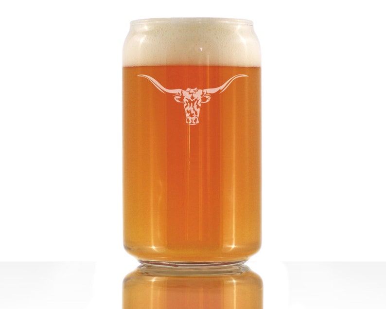Longhorn Beer Can Pint Glass Etched Animals Farmers Gift for - Etsy