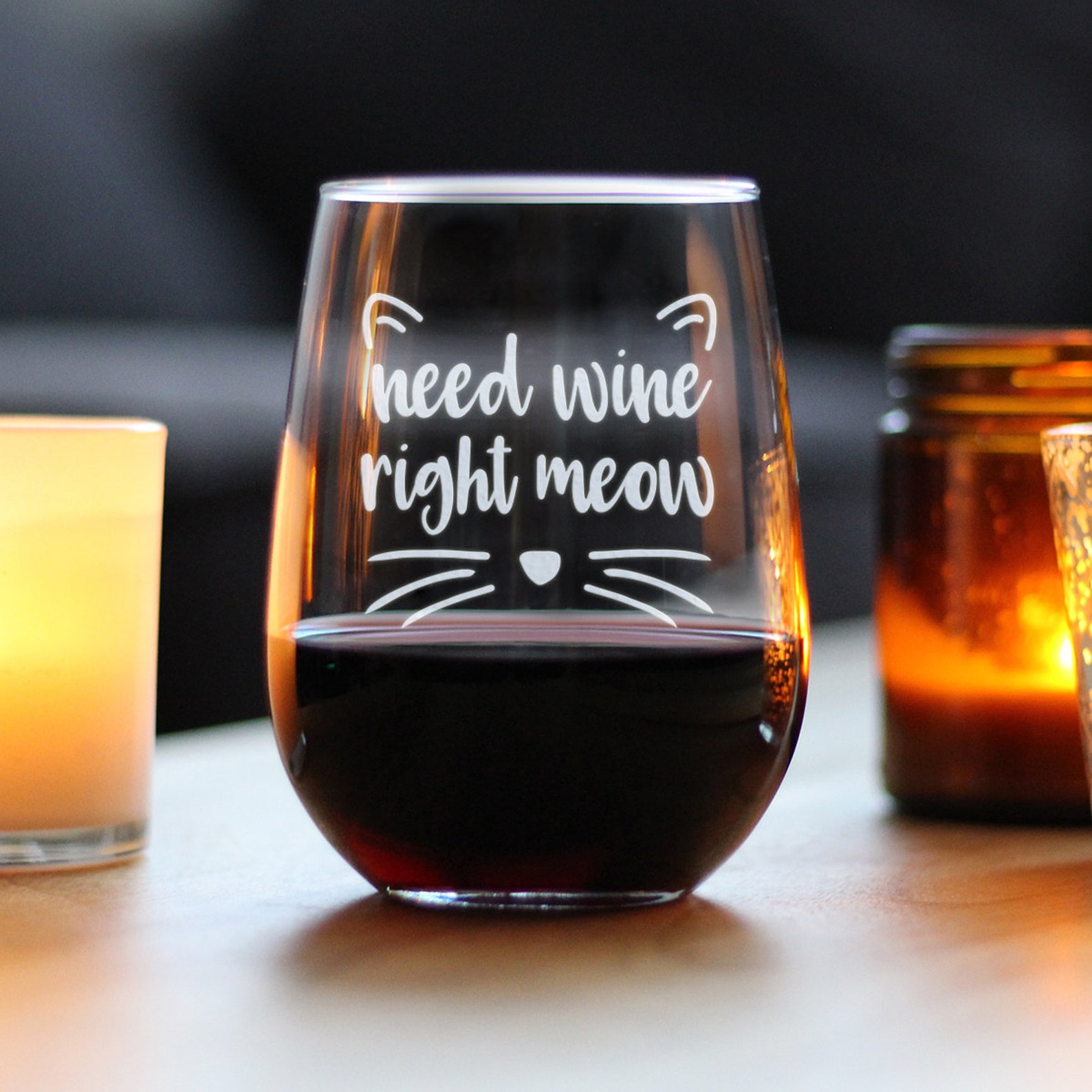 Need Wine Right Meow Cute Funny Cat Stemless Wine Glass - Etsy