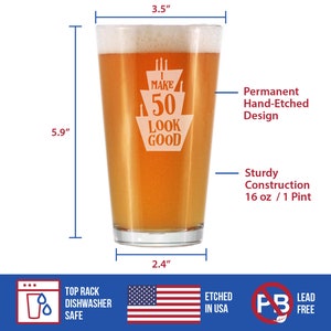 I Make 50 Look Good | Funny Pint Glass for Beer Lovers, Etched Sayings ...