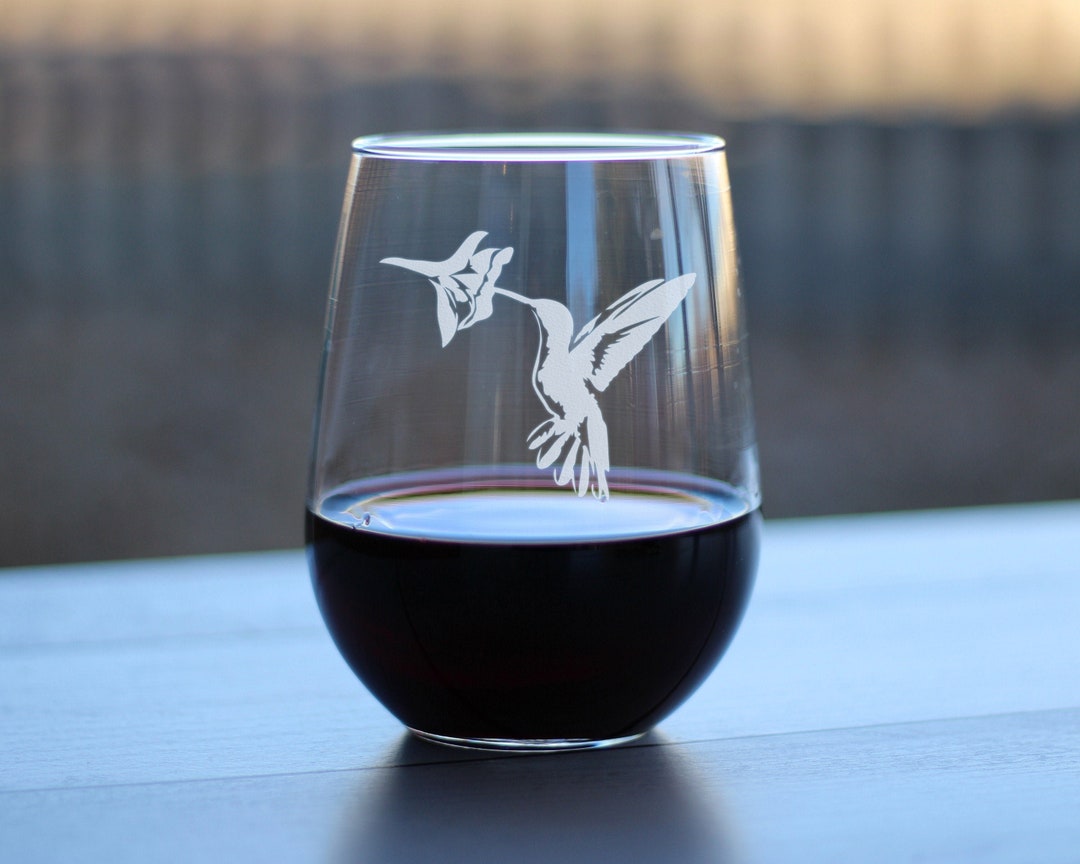 Etched Hummingbird Stemless Wine Glass: Bird Lover Gift - Etsy