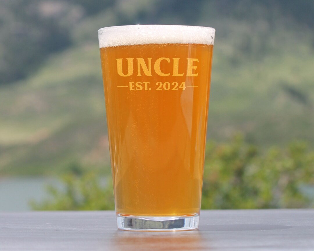 Uncle Est 2024 Pint Glass Gift for First Time Uncles Bold 16 Oz Glasses ...