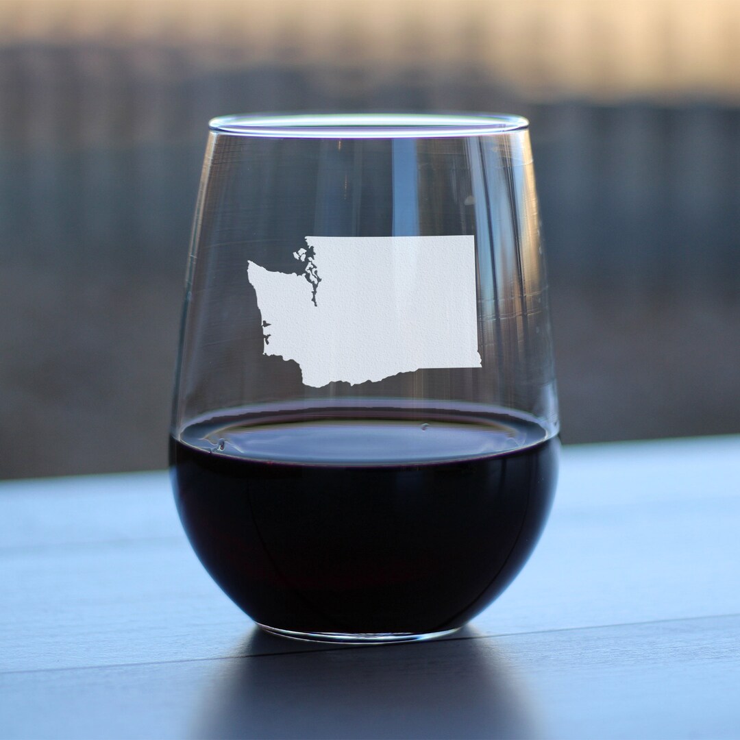 Etched Washington State Outline Stemless Wine Glass - Gift for ...
