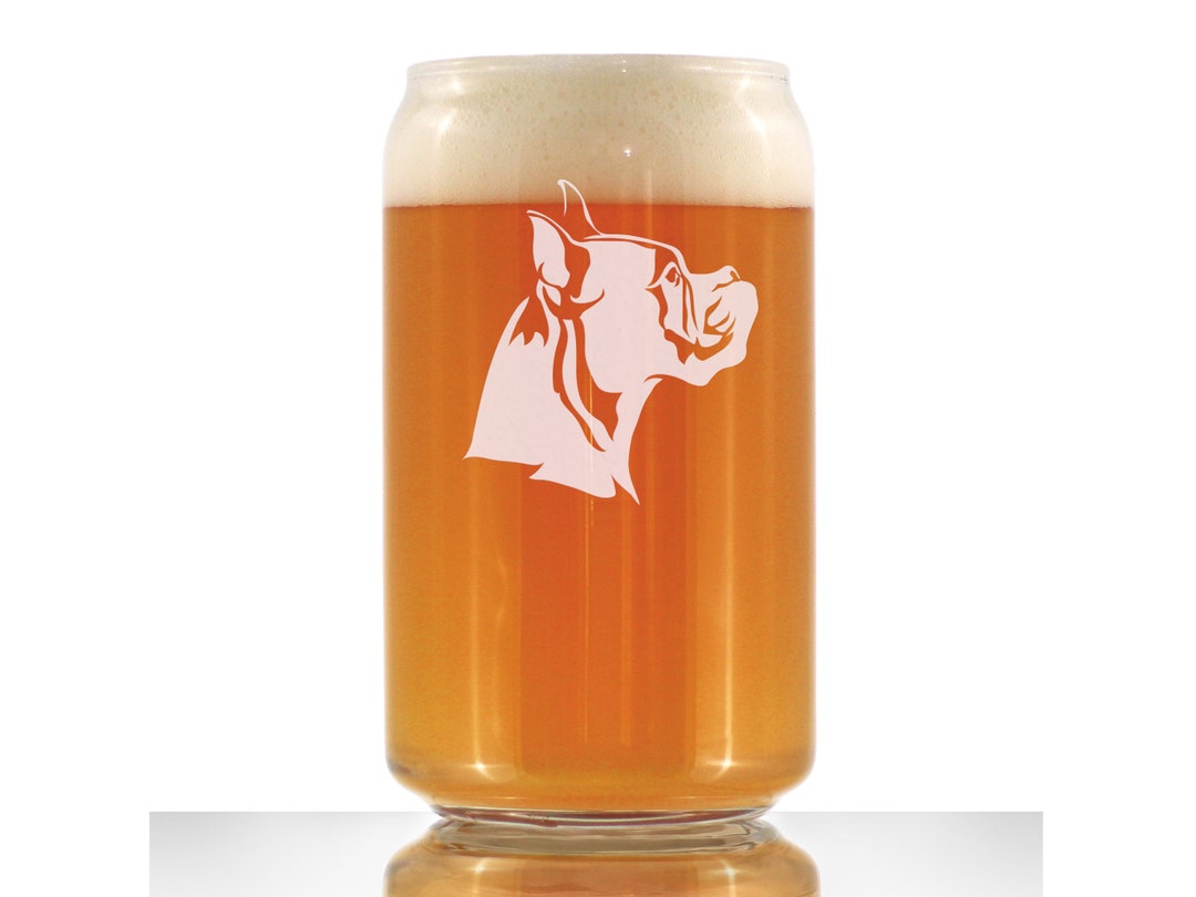 Boxer Face Pointed Ears Funny Beer Can Pint Glass, Etched Sayings Cute ...