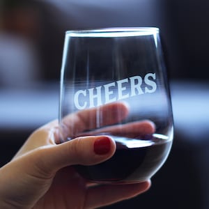 Cheers | Cute Stemless Wine Glass, Large 17 Ounce Size, Etched Sayings ...