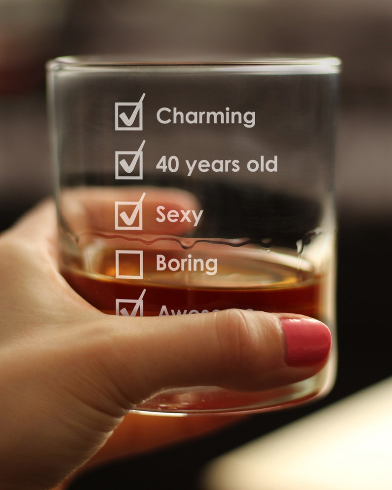 40th Birthday Checklist - Whiskey Rocks Glass Gift - Funny Bday Gifts ...