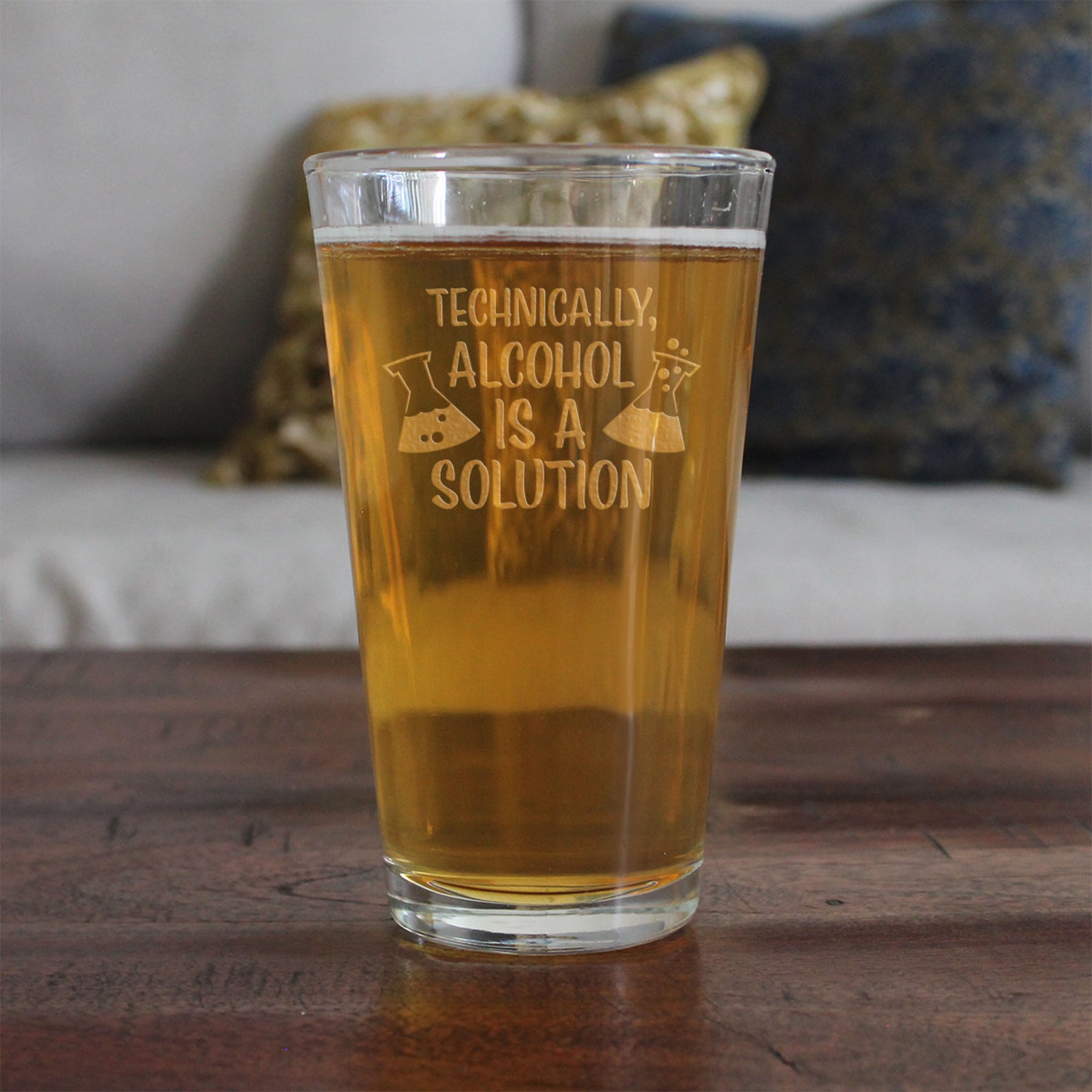 Alcohol is a Solution Cute Funny Pint Glass for Beer Etched | Etsy