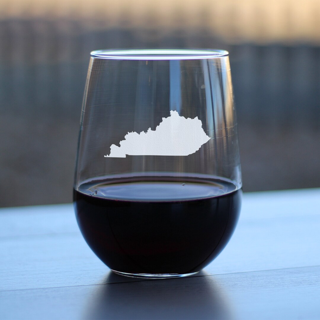 Kentucky State Outline Stemless Wine Glass - Etched Sayings, Engraved ...