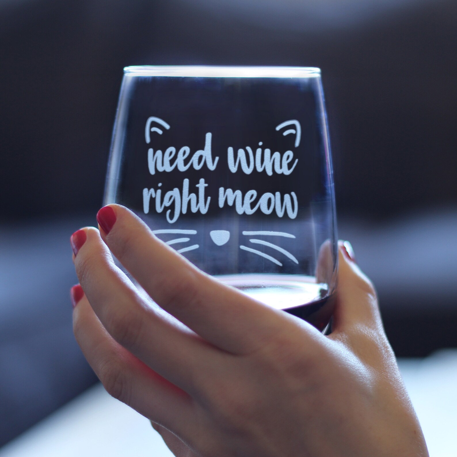 Need Wine Right Meow Cute Funny Cat Stemless Wine Glass - Etsy