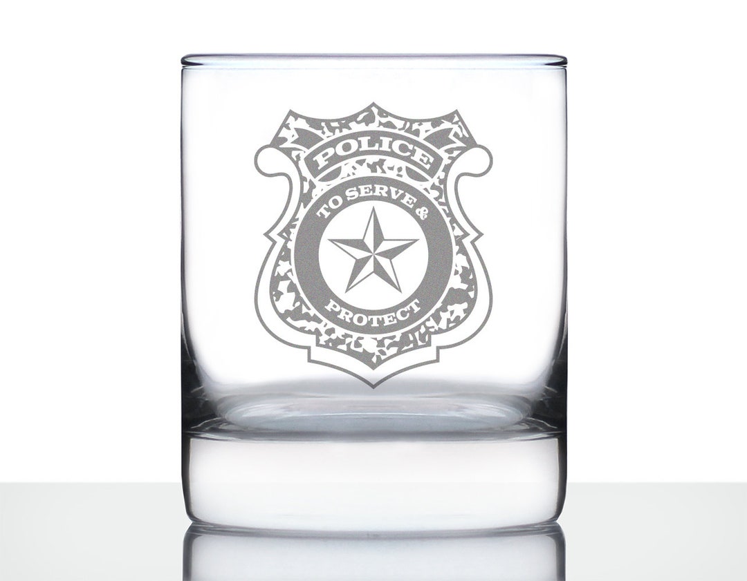 Police Badge Engraved 10 Oz Rocks or Old Fashioned Glass, Unique Gifts ...