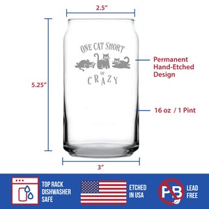 One Cat Short of Crazy - Beer Can Pint Glass - Funny Cat Gifts for ...