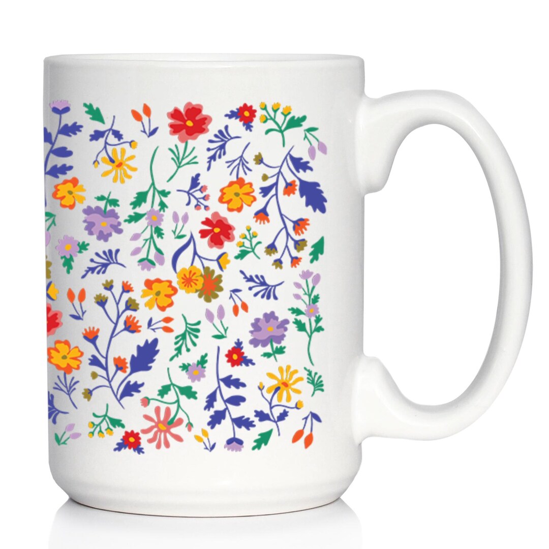 Spring Floral Coffee Mug - Flower Gifts for Women - White Ceramic ...