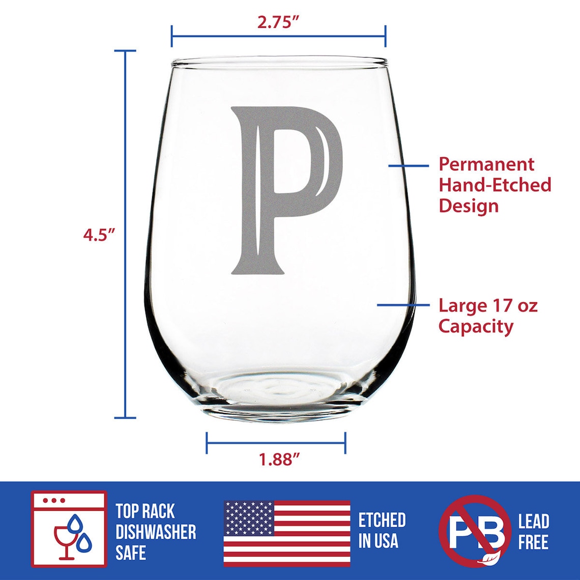 Bold Monogram Letter P Stemless Wine Glass Large Glasses - Etsy