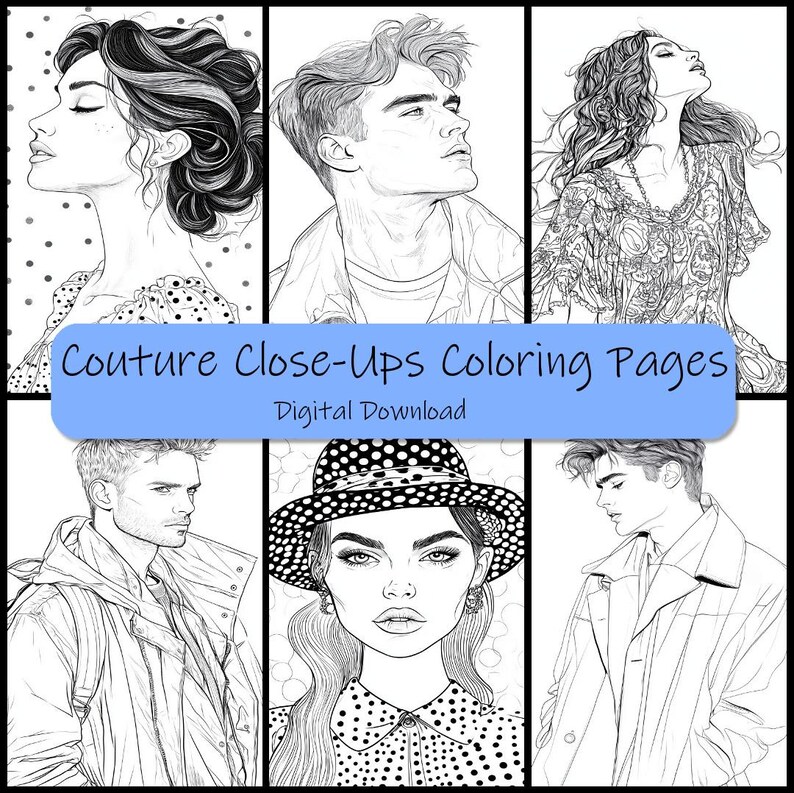 Fashion Model Coloring Book 40 Couture Portraits Men Women Style Close ...