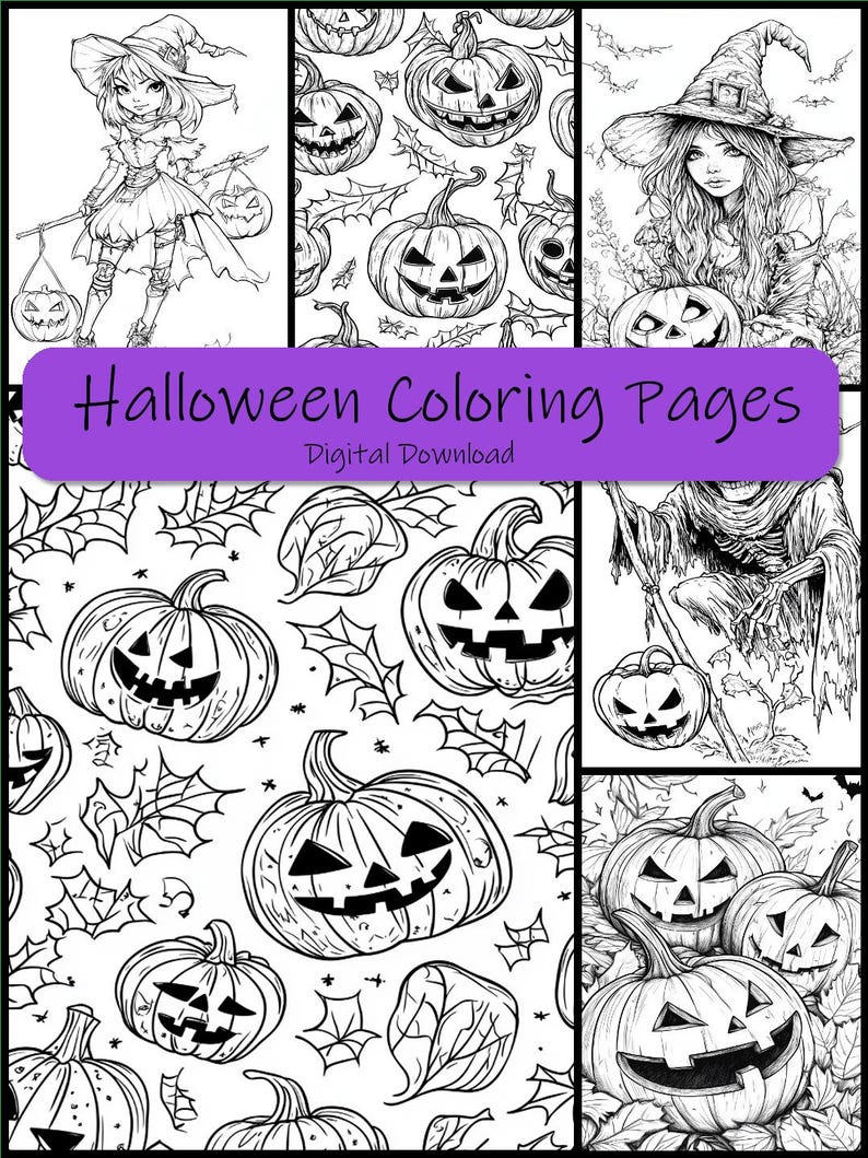 50 Halloween Coloring Pages Digital Download Witches, Monsters ...
