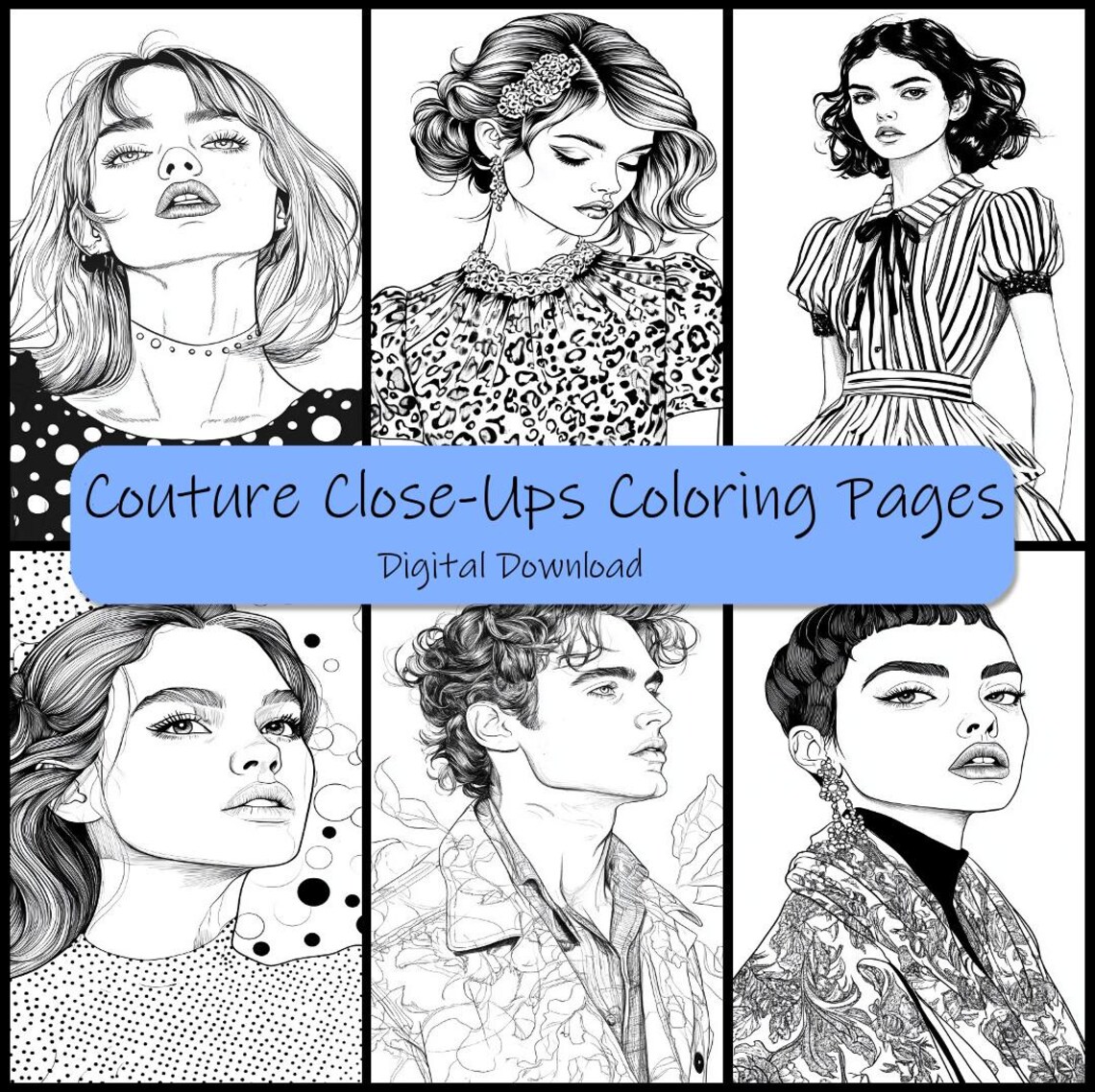 Fashion Model Coloring Book 40 Couture Portraits Men Women Style Close ...