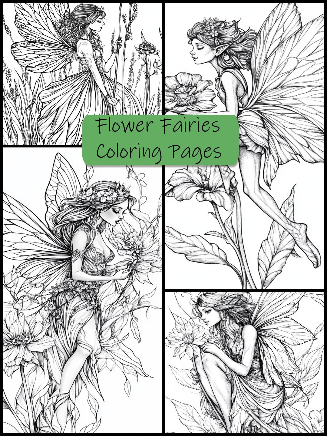 Flower Fairies Coloring Pages 25 Digital Pages Printable Fairy Art ...