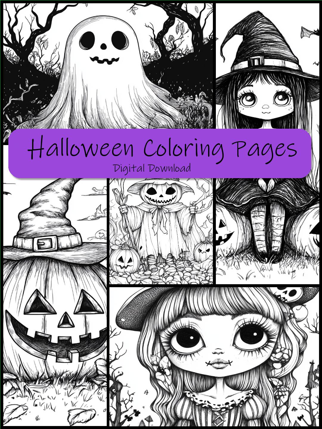 50 Halloween Coloring Pages Digital Download Witches, Monsters ...