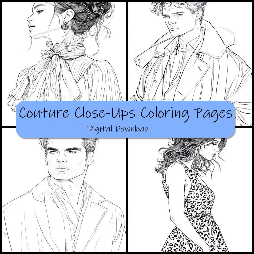 Fashion Model Coloring Book 40 Couture Portraits Men Women Style Close ...