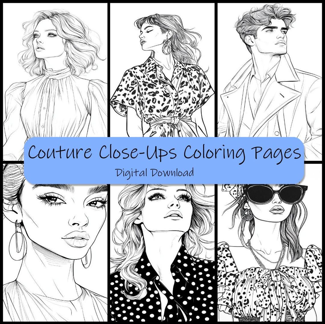 Fashion Model Coloring Book 40 Couture Portraits Men Women Style Close ...