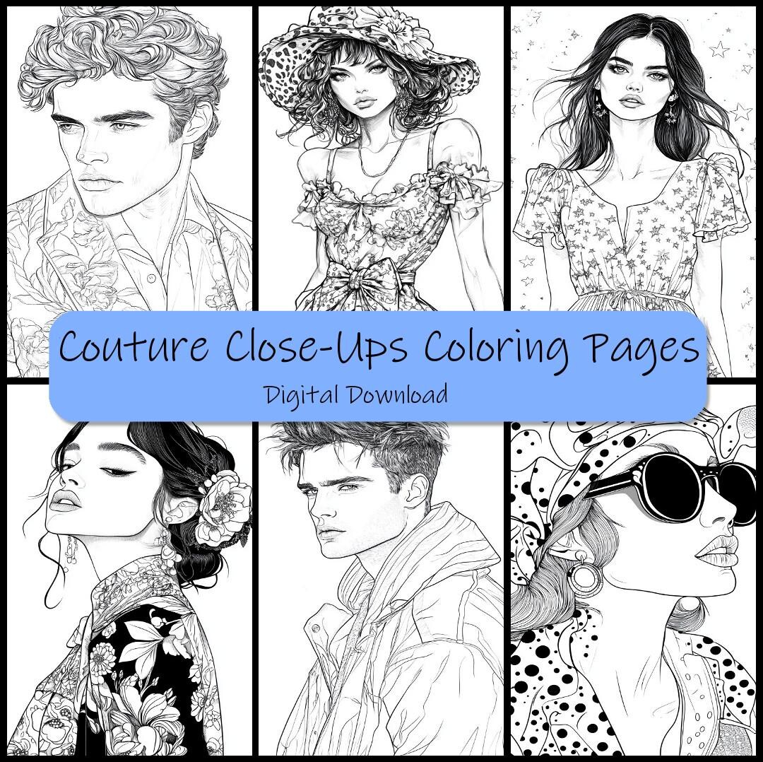 Fashion Model Coloring Book 40 Couture Portraits Men Women Style Close ...