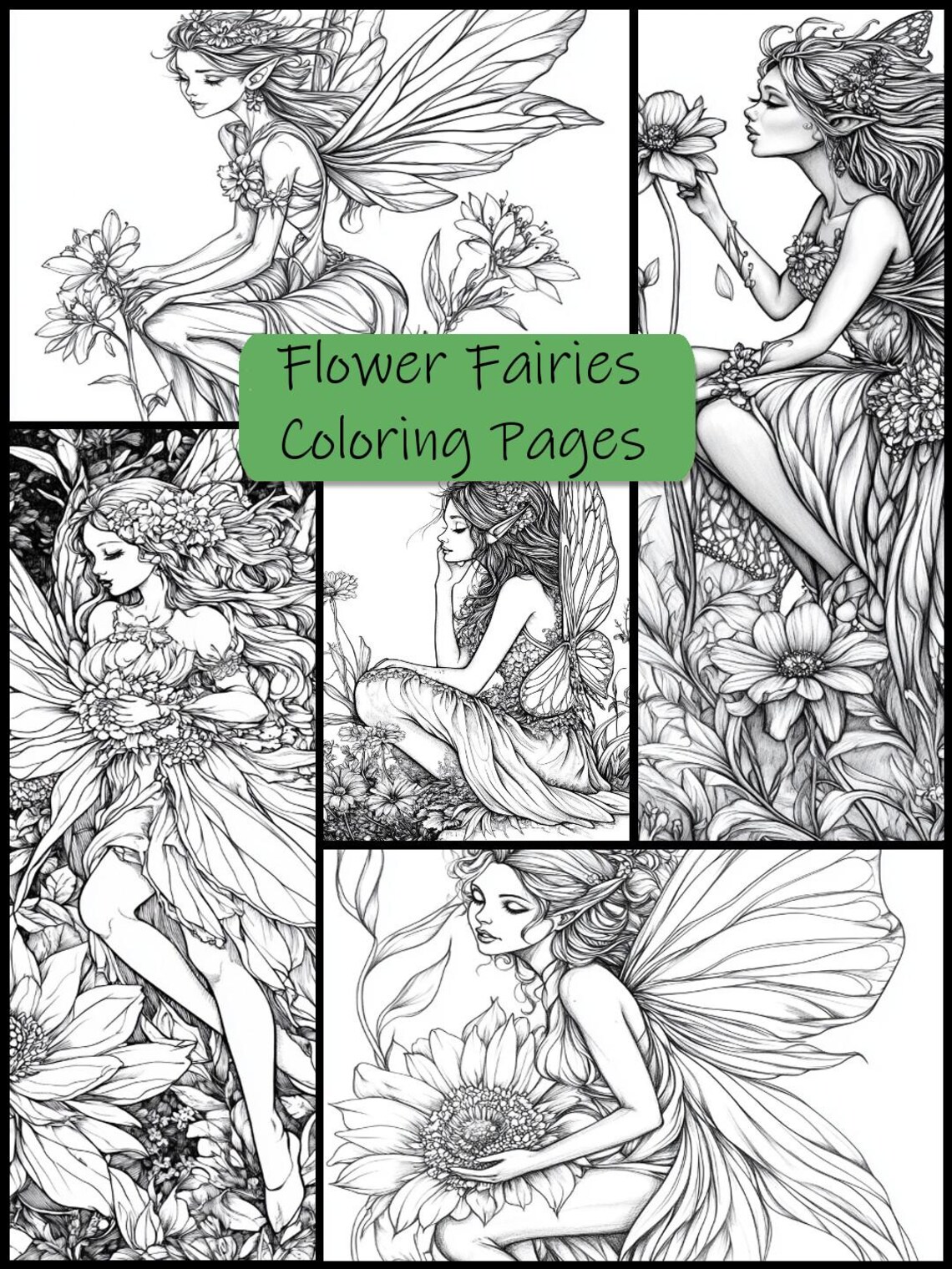 Flower Fairies Coloring Pages 25 Digital Pages Printable Fairy Art ...