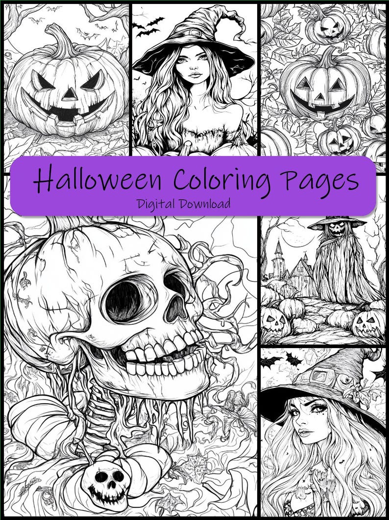 50 Halloween Coloring Pages Digital Download Witches, Monsters ...
