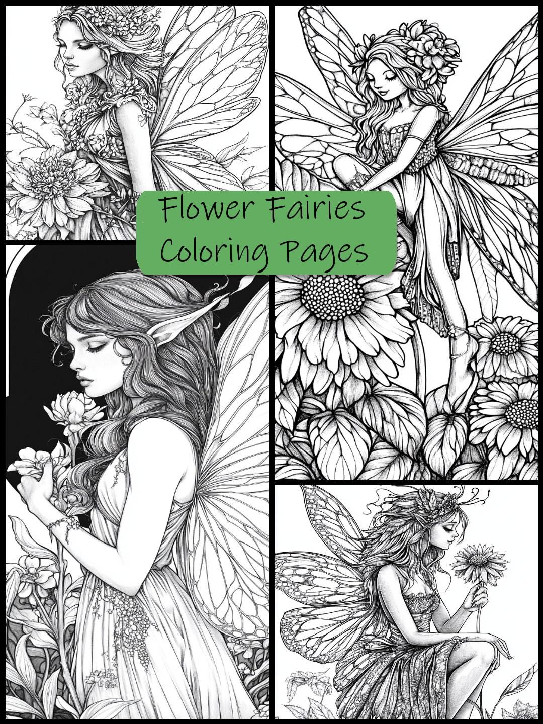 Flower Fairies Coloring Pages 25 Digital Pages Printable Fairy Art ...