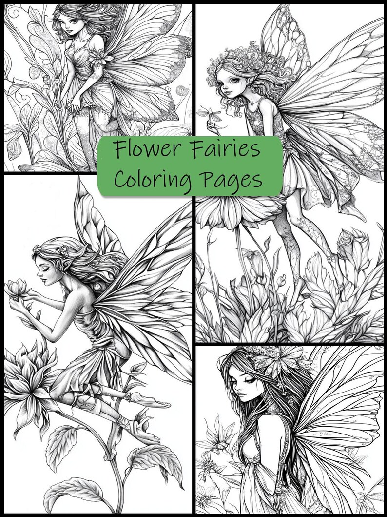 Flower Fairies Coloring Pages 25 Digital Pages Printable Fairy Art ...