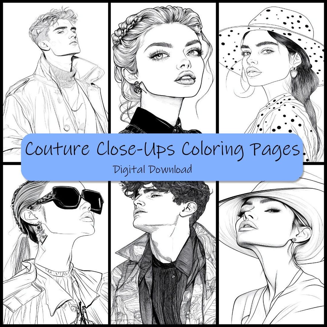 Fashion Model Coloring Book 40 Couture Portraits Men Women Style Close ...