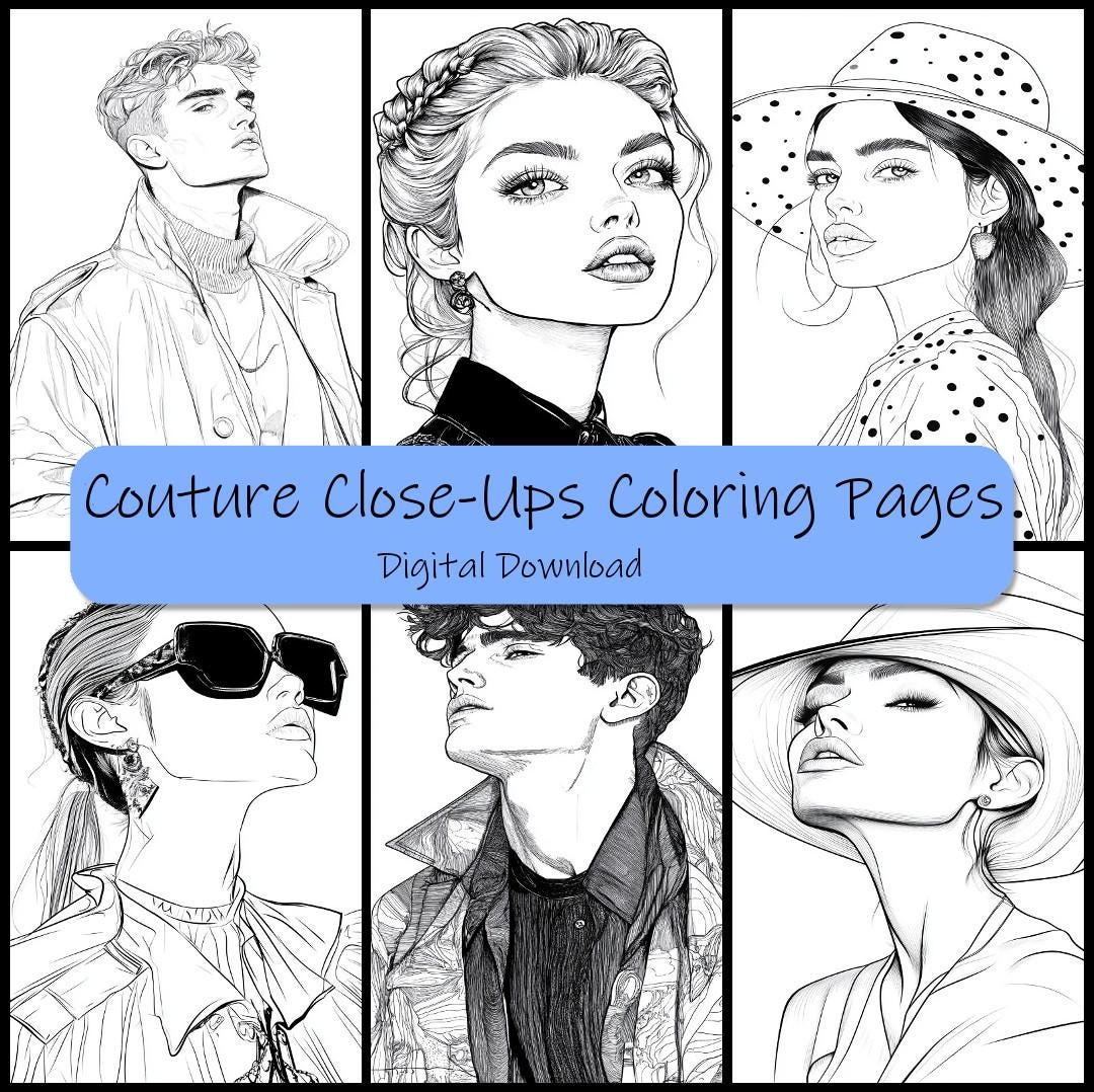 Fashion Model Coloring Book 40 Couture Portraits Men Women Style Close ...