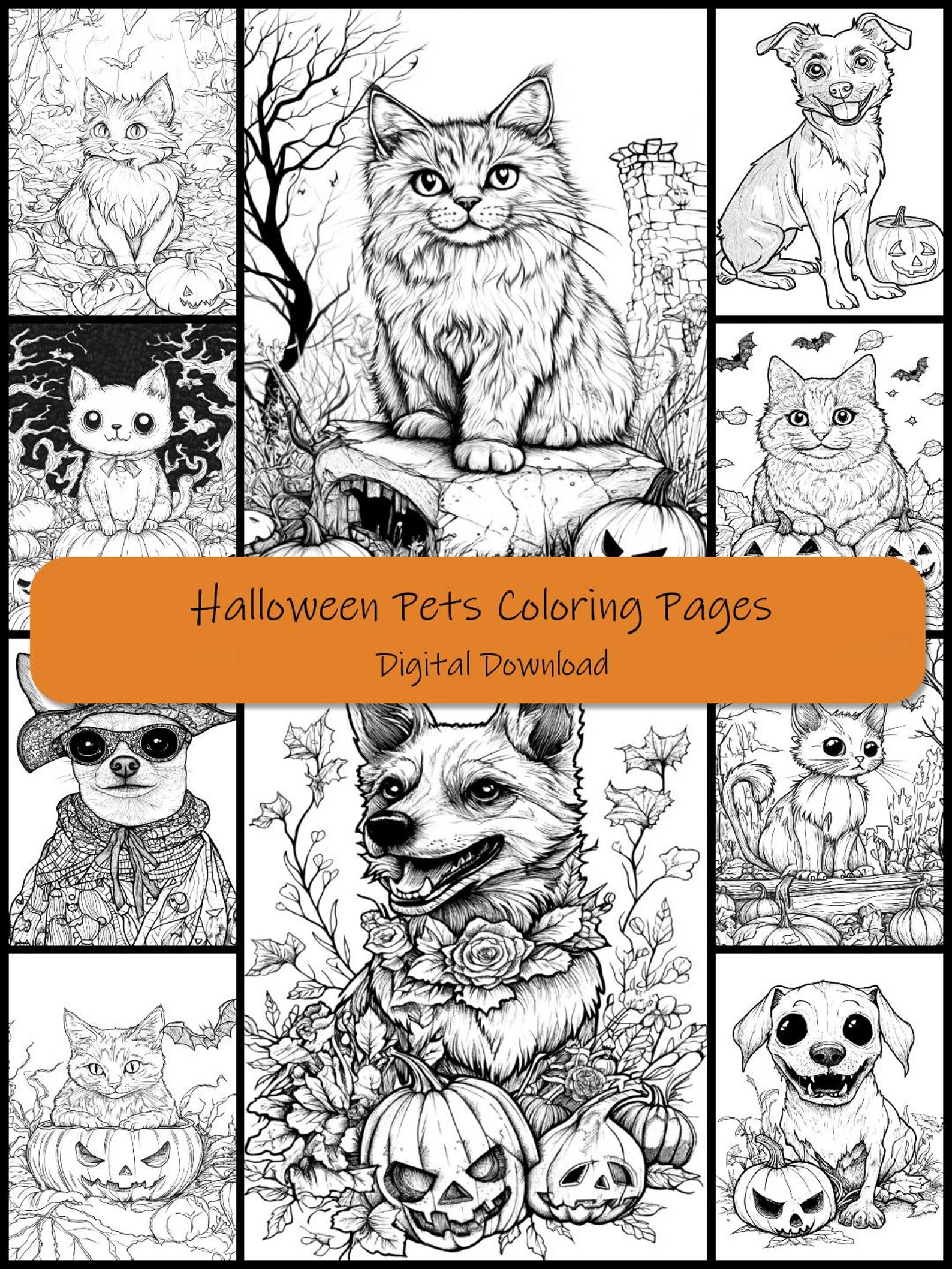 21 Halloween Pet Coloring Pages Adult & Kids Coloring Book, Spooky Dogs ...