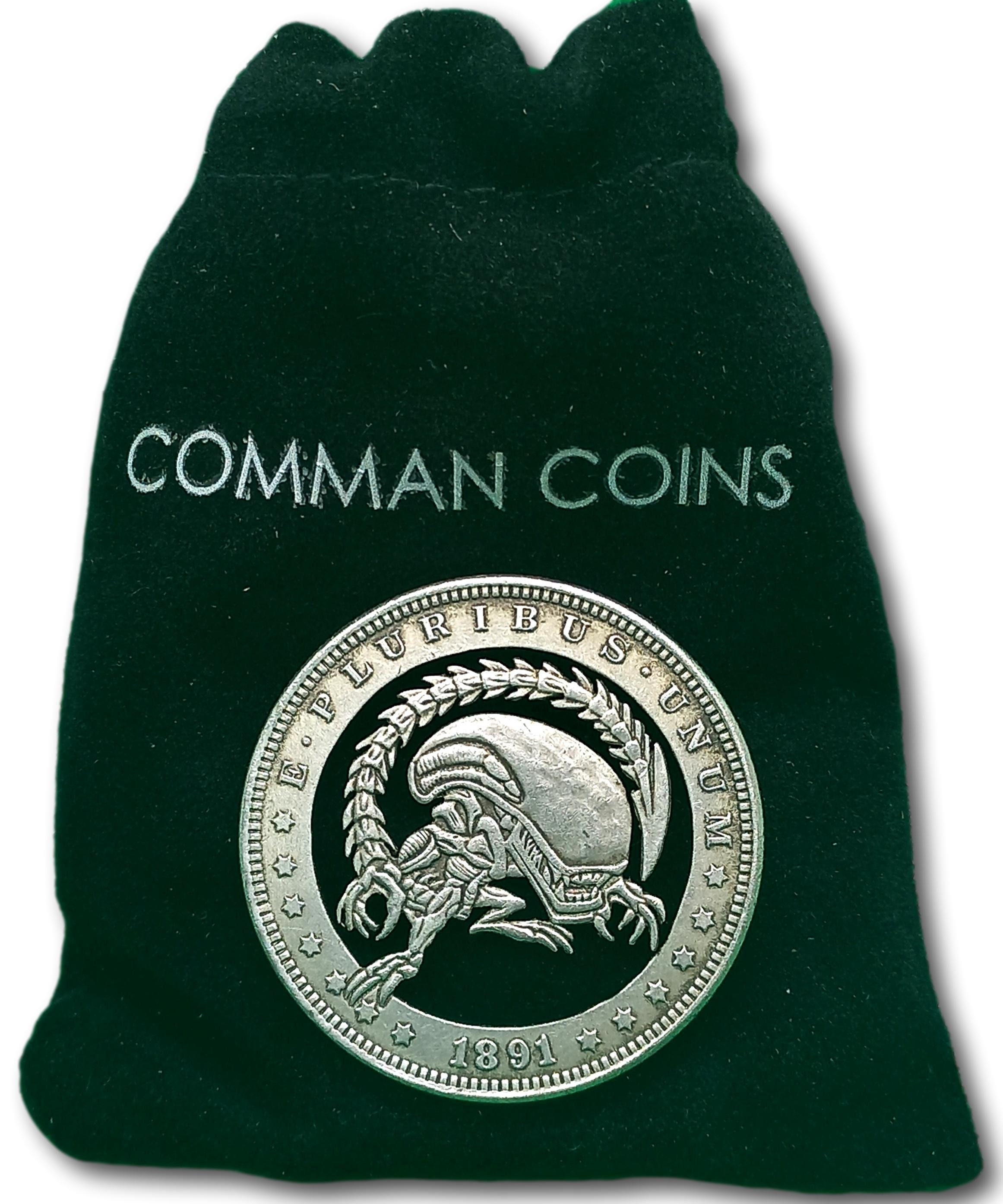 Hand Cut Hobo Coin Alien Hunter Vintage Scary Movie Cosplay Fantasy ...