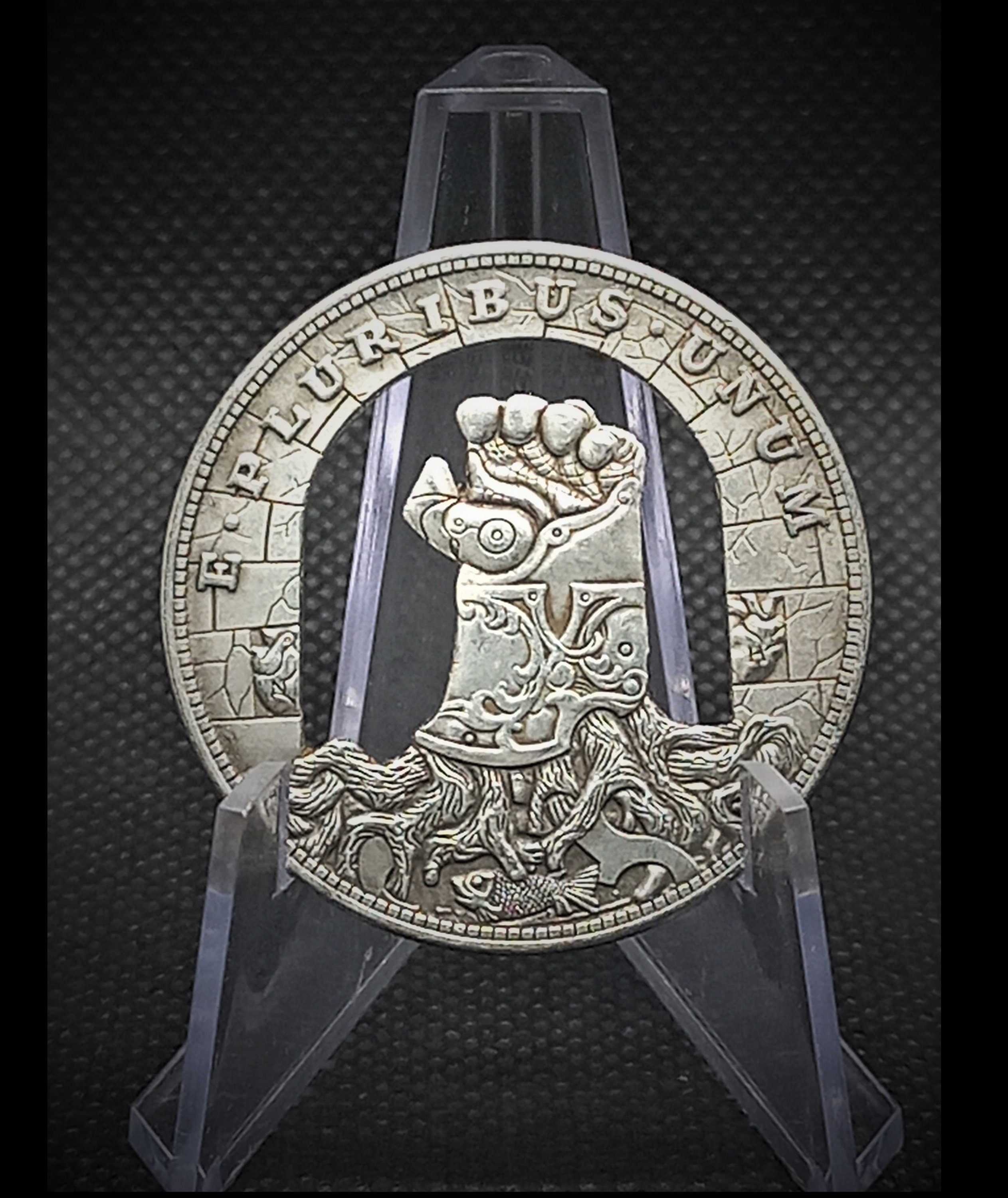 Hand Cut Hobo Coin Tree of Life Medieval Fist Fantasy American - Etsy