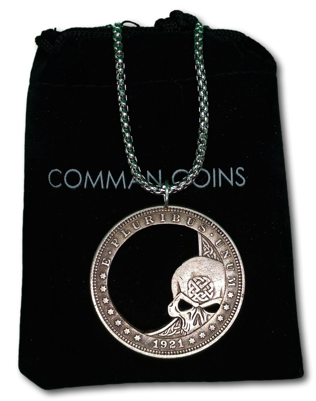 Cut Coin Hobo Coin Necklace Viking Skull Celtic Nordic Sign and Symbol ...