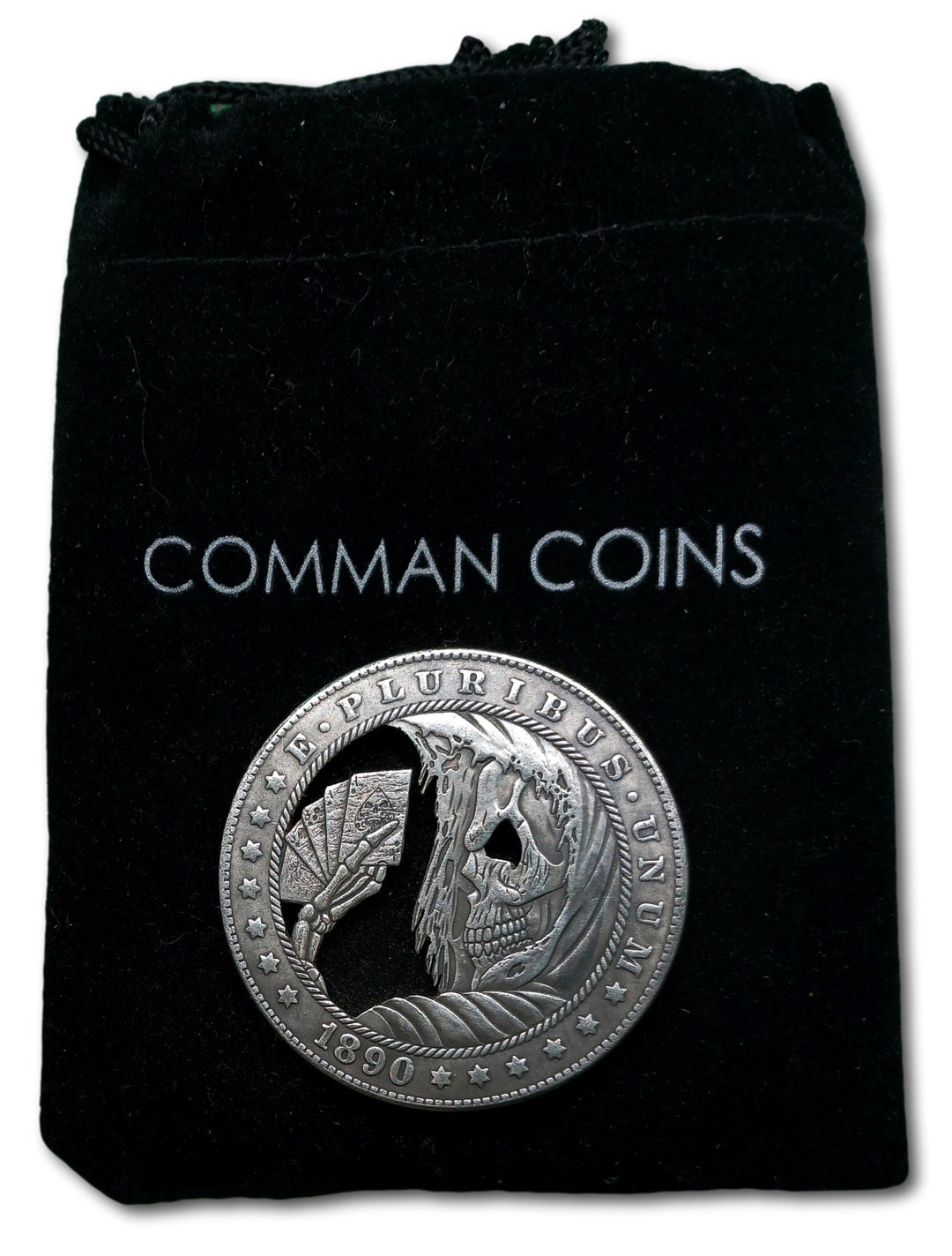 Hobo Coin Cut Coin Skull Poker God Angel Card Protector Goth American ...
