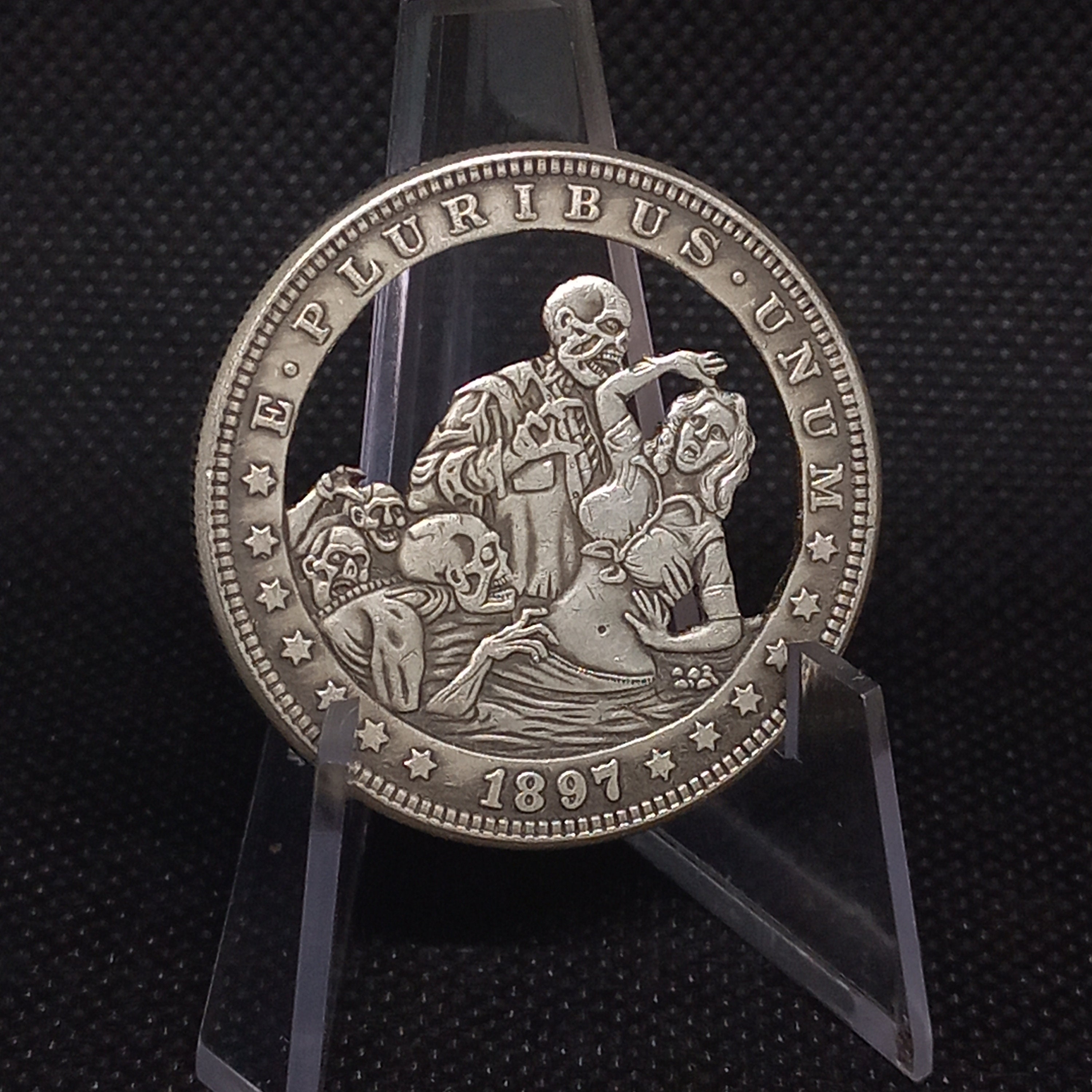 Hand Cut Hobo Coin Damsel in Distress Swamp Monsters Undead Zombies ...