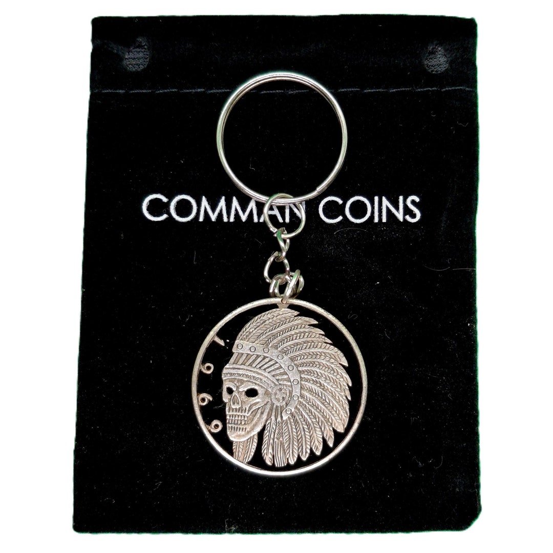 Cut Coin 1969 Keychain Silver Half Dollar Skull Indian Native American ...