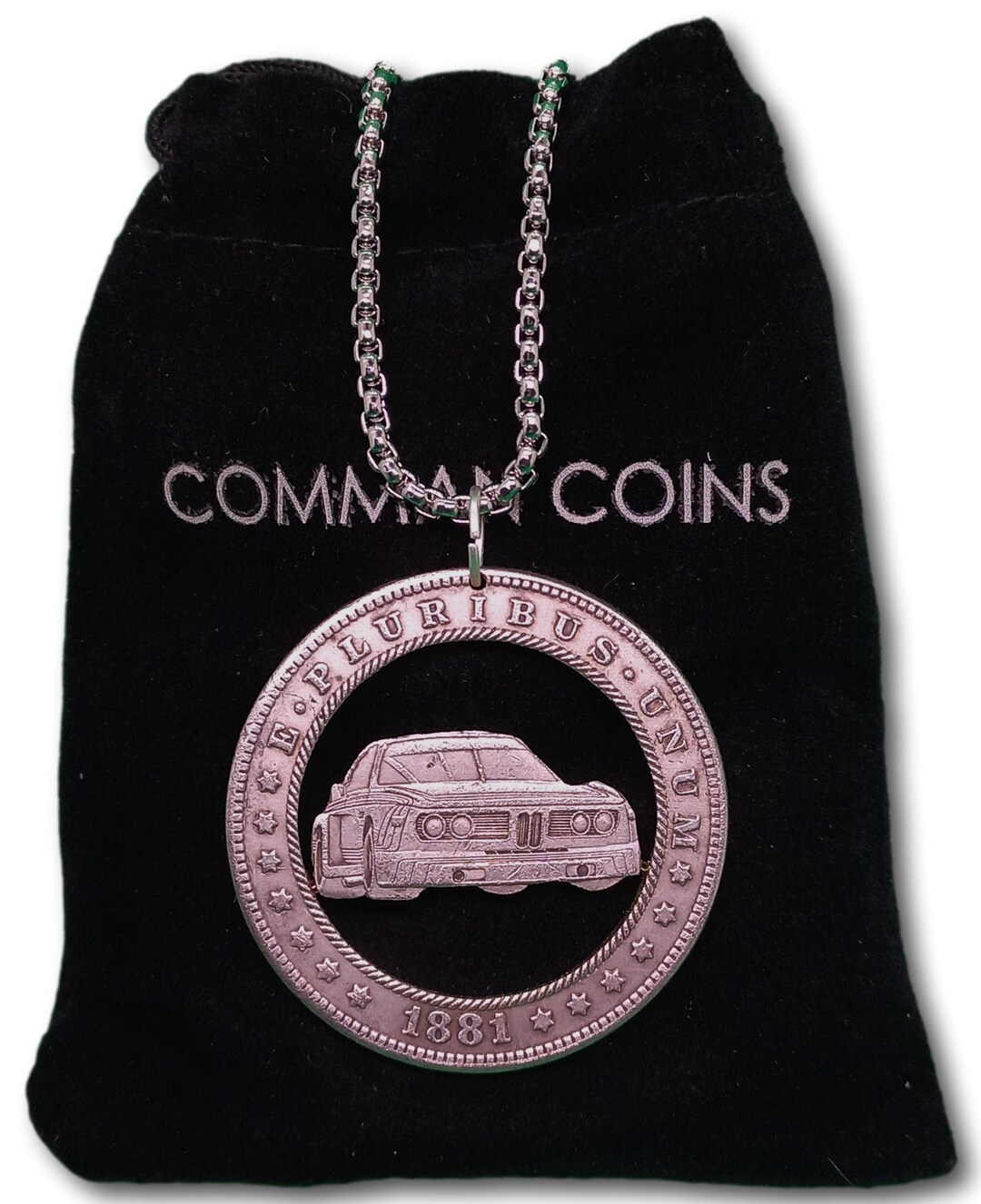 Cut Coin Hobo Coin Necklace Pontiac Ford Dodge Vintage US Race Car US ...