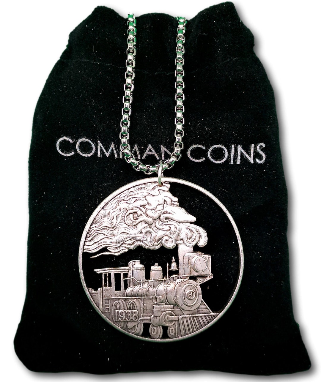 Cut Coin Hobo Coin Necklace Train Rail Road Tracks Locomotive Travel US ...