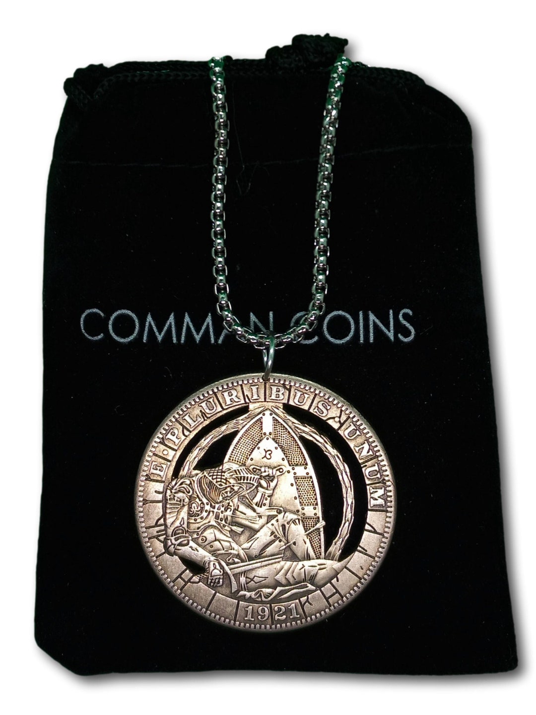 Hand Cut Hobo Coin Necklace Medieval Templar Knight Masonic Chruch War ...