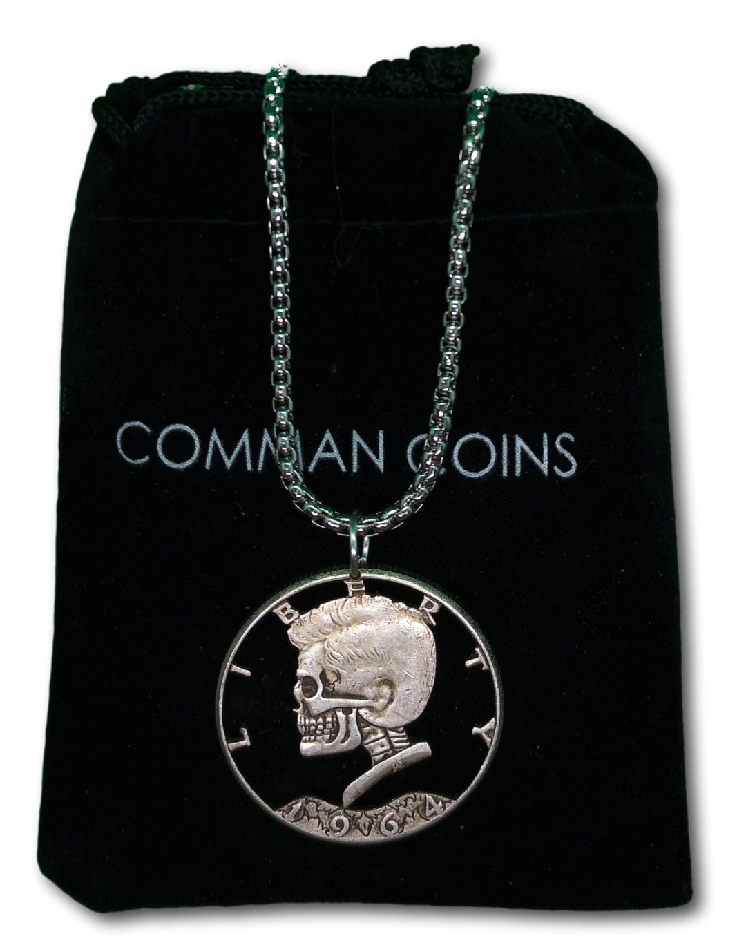 Cut Coin Hobo Coin Necklace Japanese Skull JFK Kennedy Gothic American ...