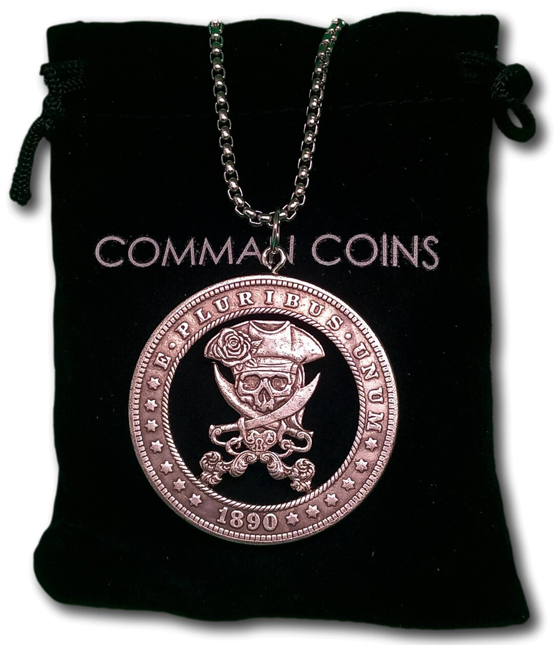 Hand Cut Hobo Coin Necklace Skull Pirate Navy Military Army American ...