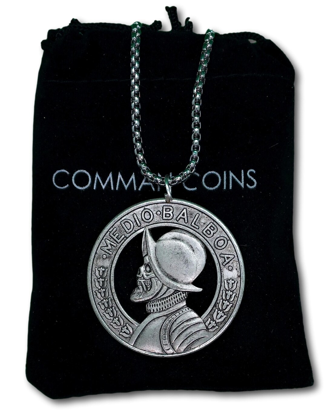 Cut Coin Hobo Coin Necklace Spanish Conquistador Skull Balboa Gothic ...