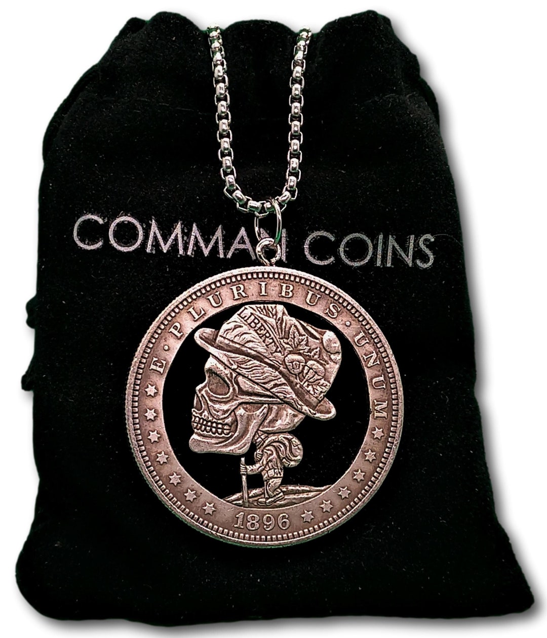 Cut Coin Hobo Coin Necklace Skull Homeless Man Walking Travel Goth ...