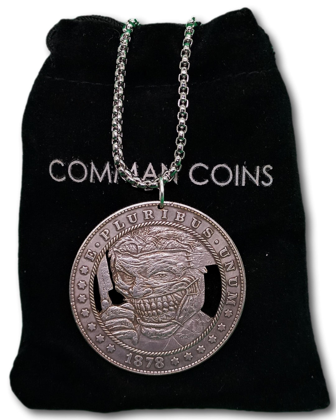 Cut Coin Hobo Coin Necklace Evil Villain Face Peeled Back Comic US ...