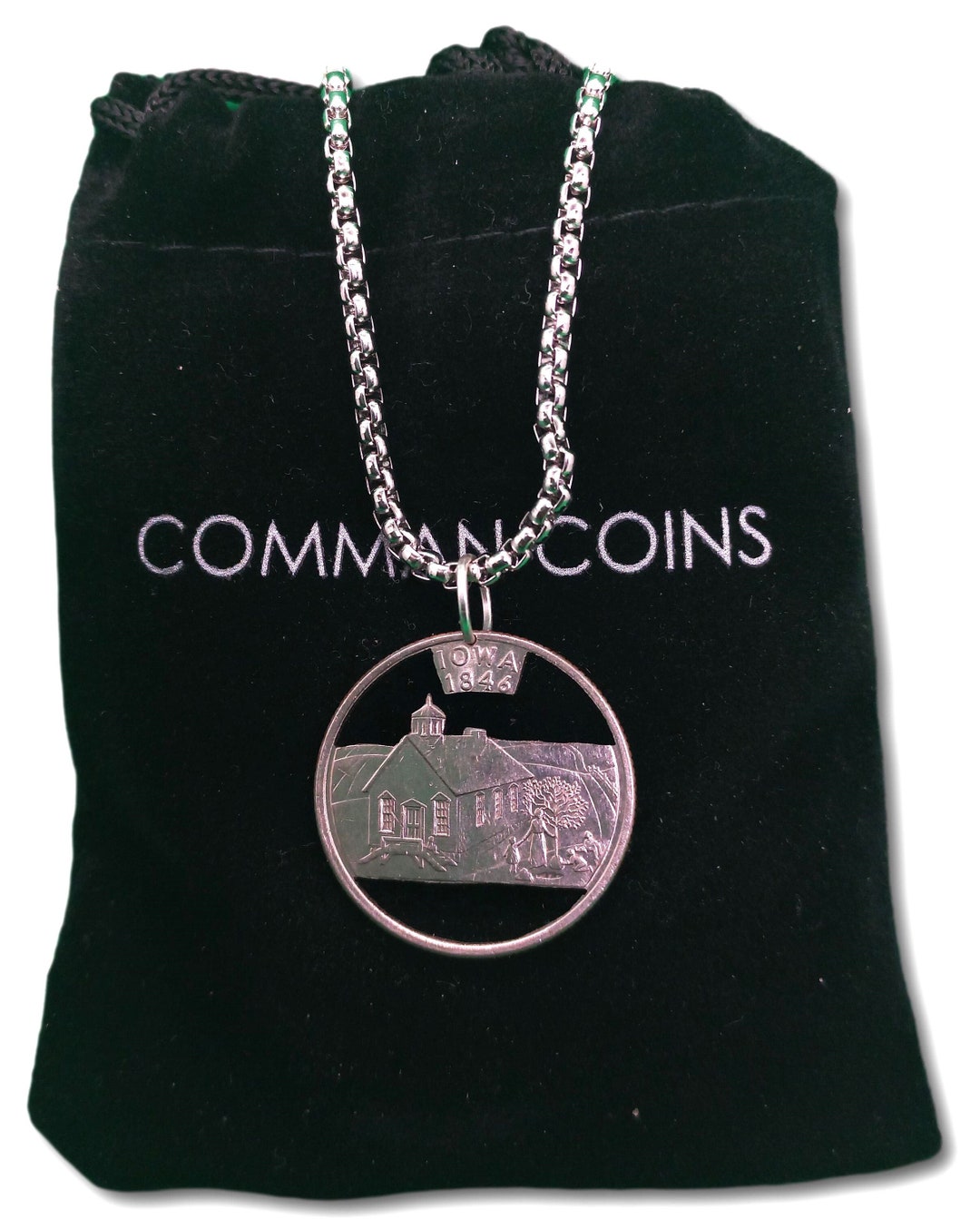 2004 Iowa Cut Coin Necklace State Quarter Old One Room Schoolhouse With ...